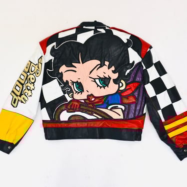 80s 90s Vintage Black Leather Jacket Race Car Betty Boop | Hooked on ...