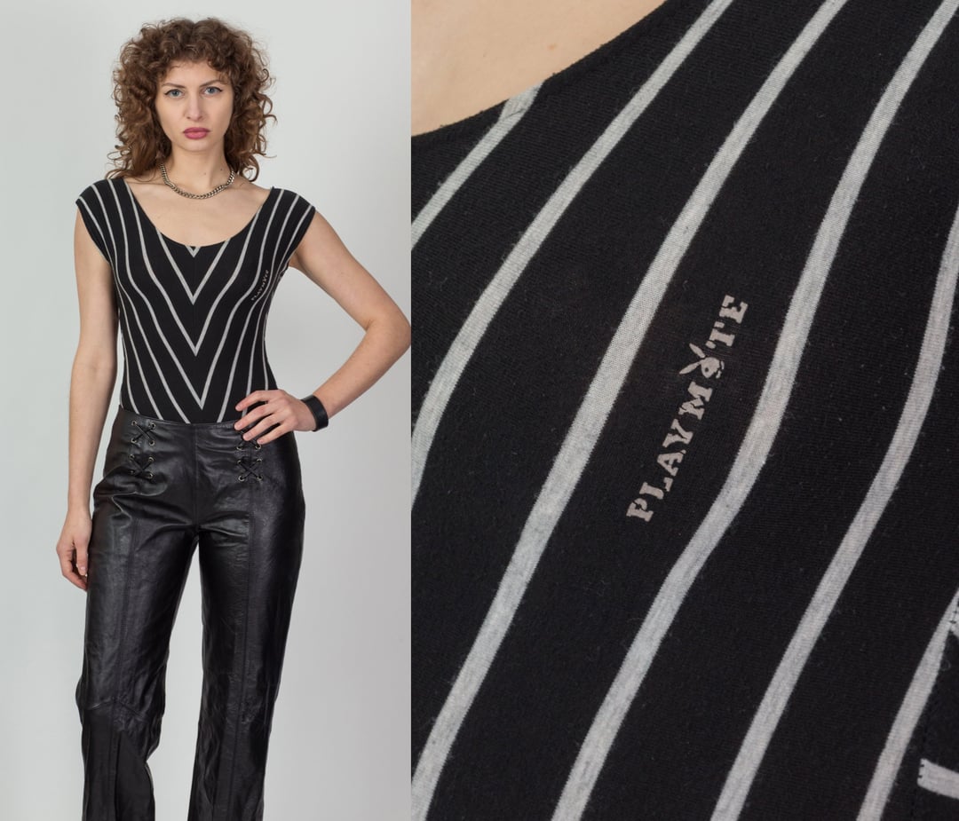 80s Playboy Playmate Chevron Stripe Bodysuit - Small | Vintage Black ...