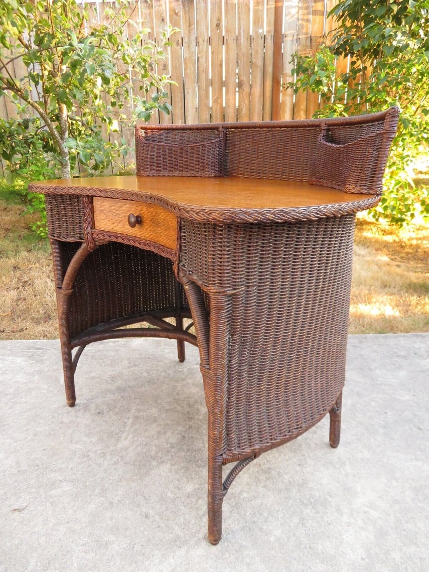 VTG Rattan WICKER & OAK WRITING DESK or VANITY TABLE Art | Urban ...