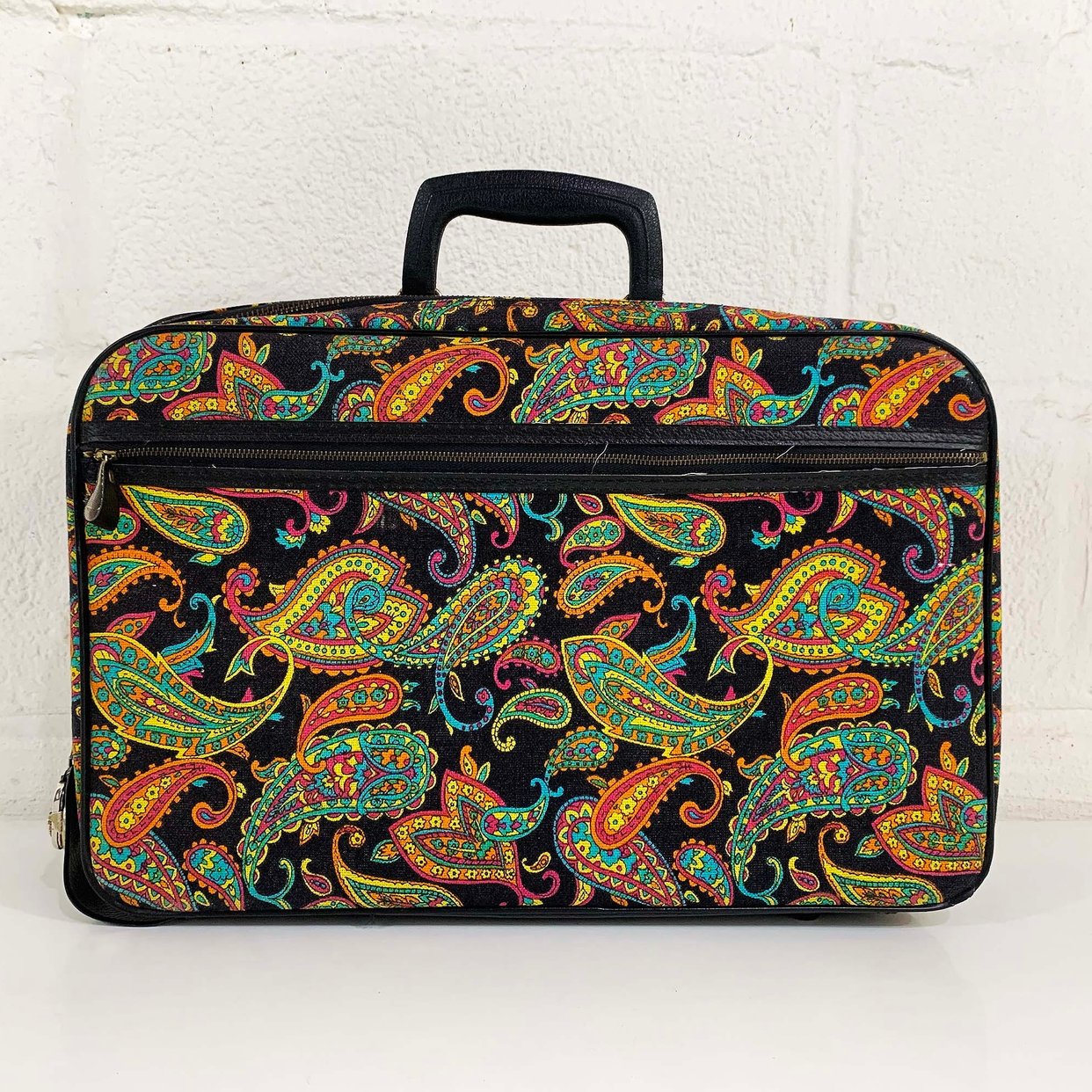 Vintage Small Suitcase Bantam Luggage Black Paisley Carry | Check ...