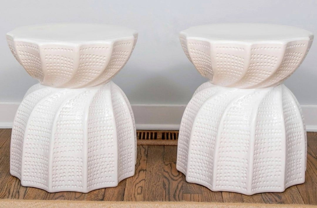 Pair of Contemporary White Twisted Hourglass Pottery Garden Stool or ...