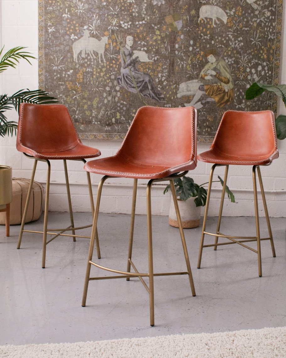 Leather Distressed Counter Stool | Sunbeam Vintage | Highland Park ...