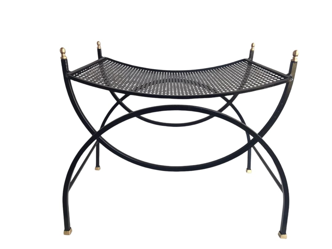 Mid-Century Hollywood Regency Empire Style Metal Vanity Bench | Curule ...