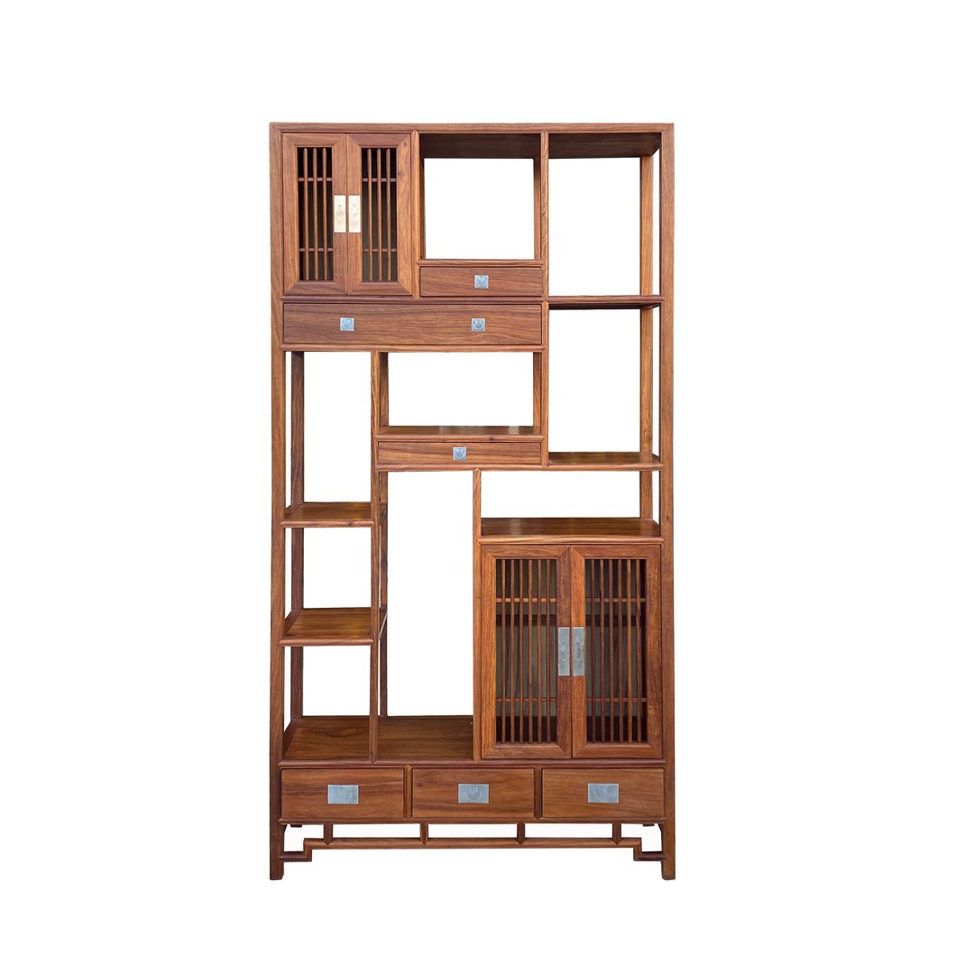 Chinese Wood Light Brown Open Display Bookcase Cabinet Room Divider ...