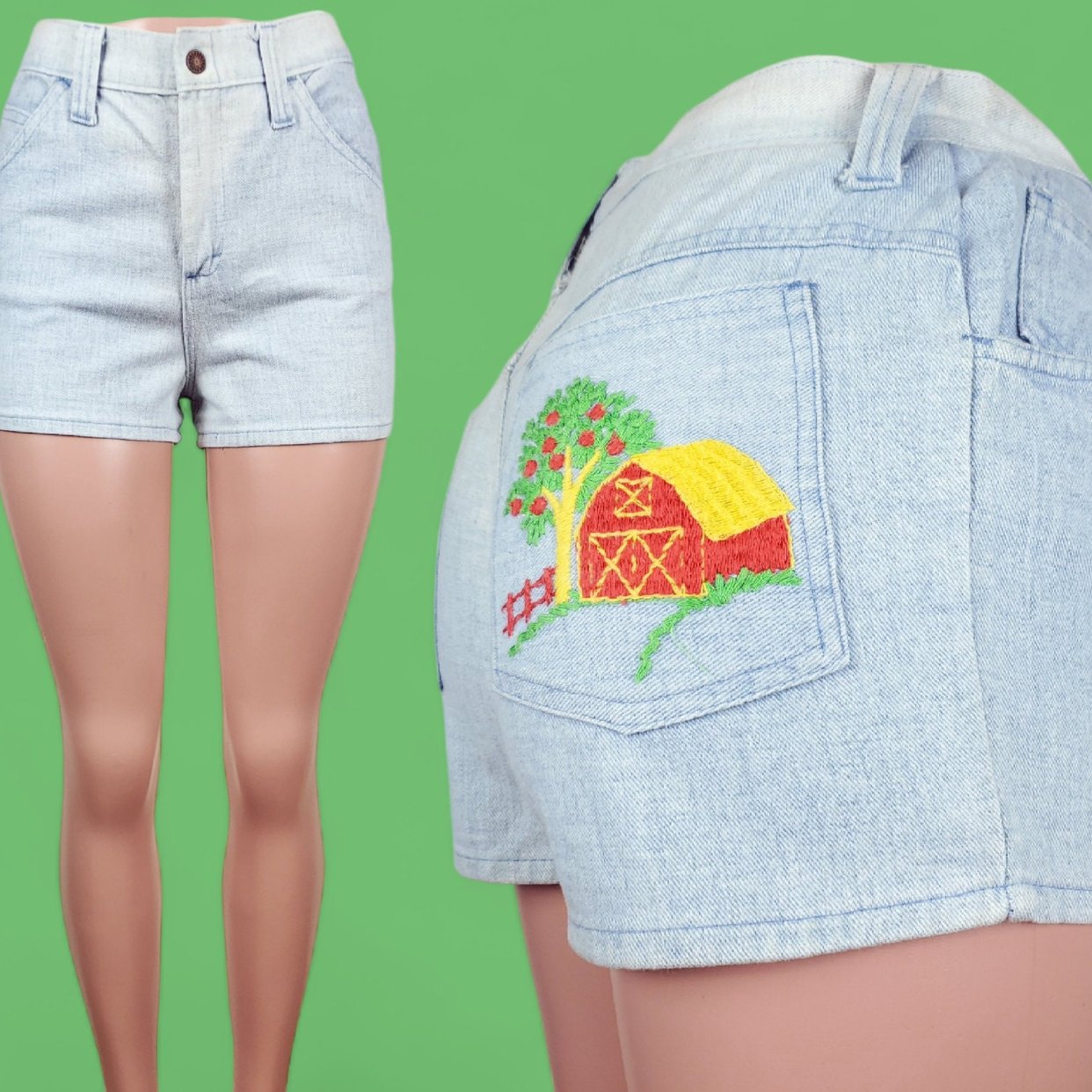 Embroidered 70s shorts with a little red barn & | Bite My Britches ...