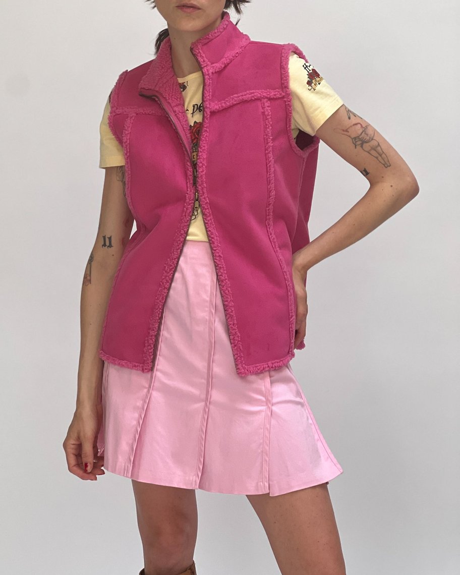 Pink Faux Shearling Vest (S) | Banshee | Portland, OR