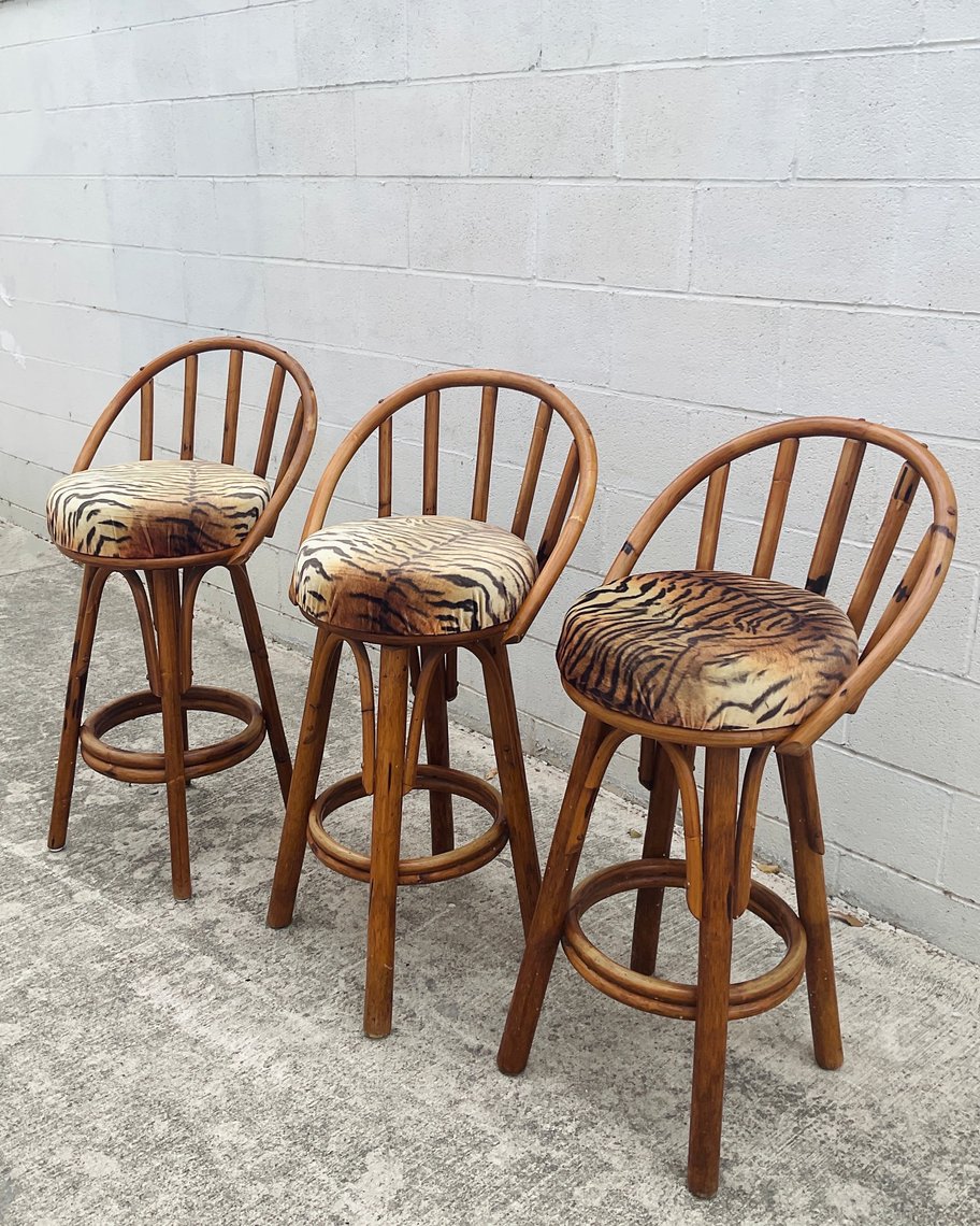 Rattan Tiger Print 1960s Barstools | Revival Vintage | North Loop ...