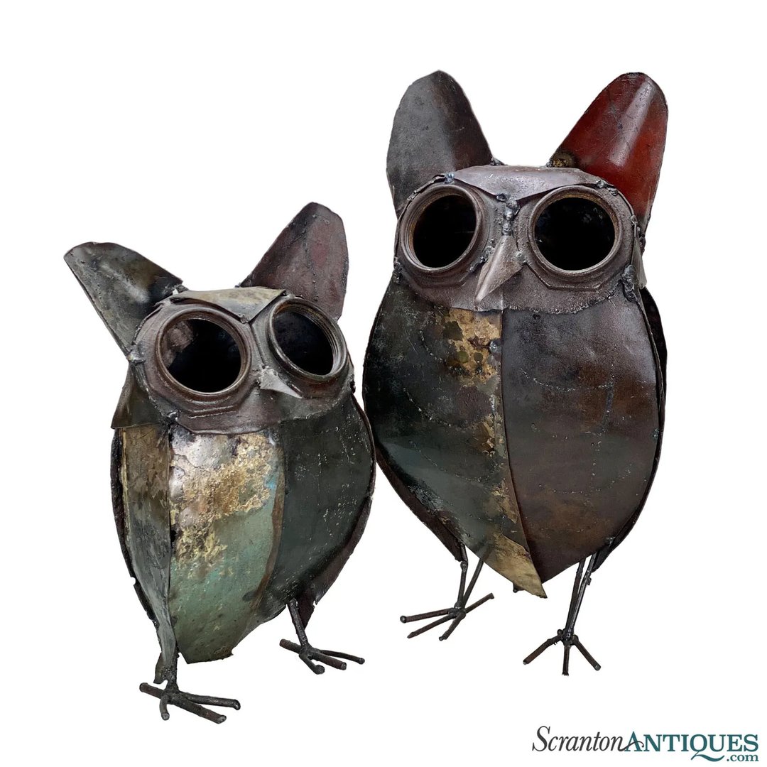 Vintage Large Steampunk Industrial Steel Owl Sculpture Statue - A ...