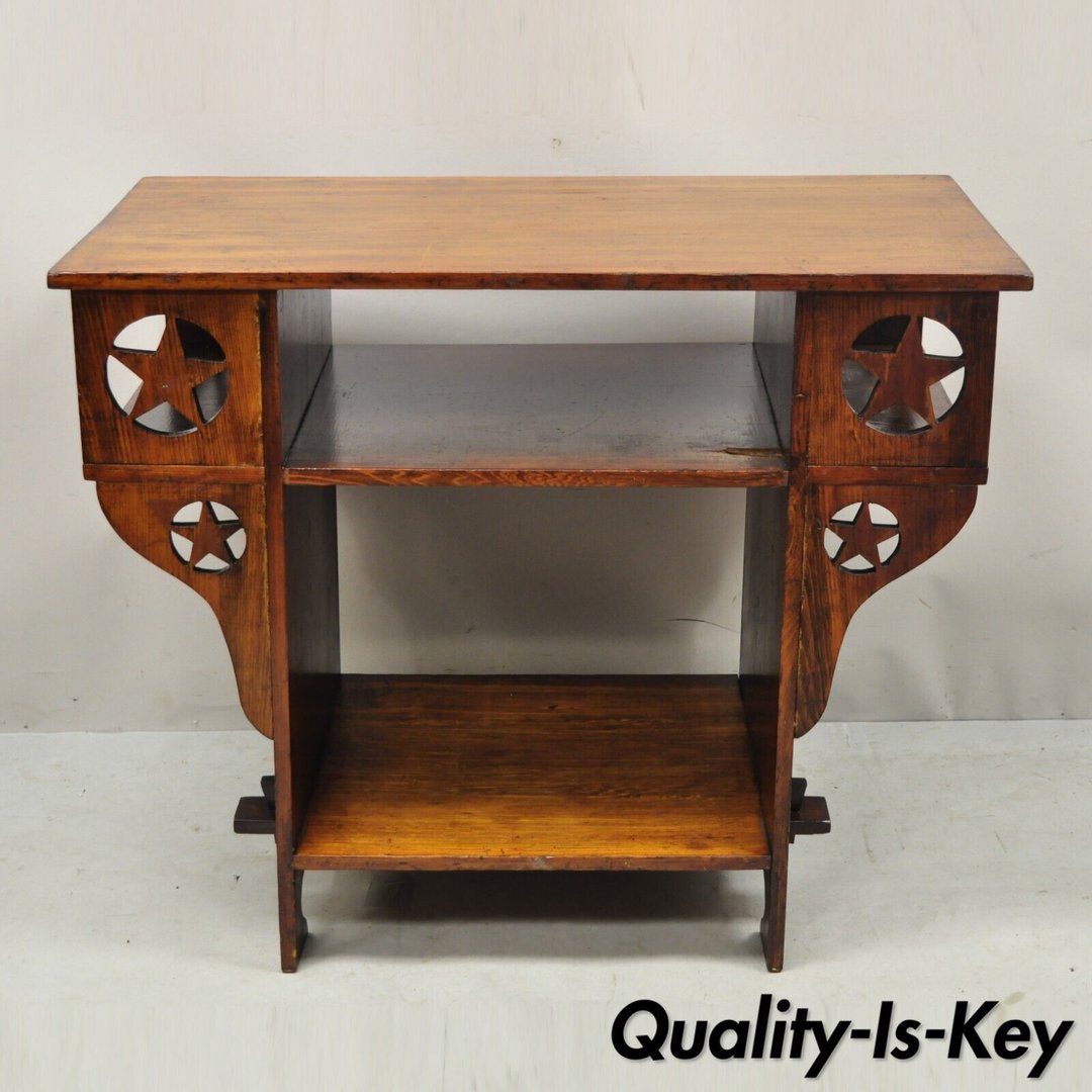 Antique Arts & Crafts Star Carved Walnut Accent Side Table | Quality is ...