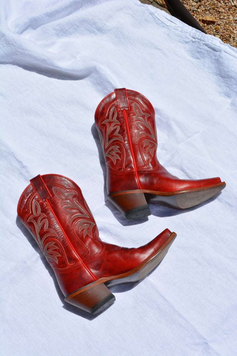 Vintage red cowboy boots / red leather cowboy boots / red cowboy ...