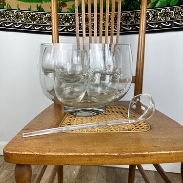 Vintage MCM Clear Glass Punch Bowl Set Roly Poly Glasses | Desert ...