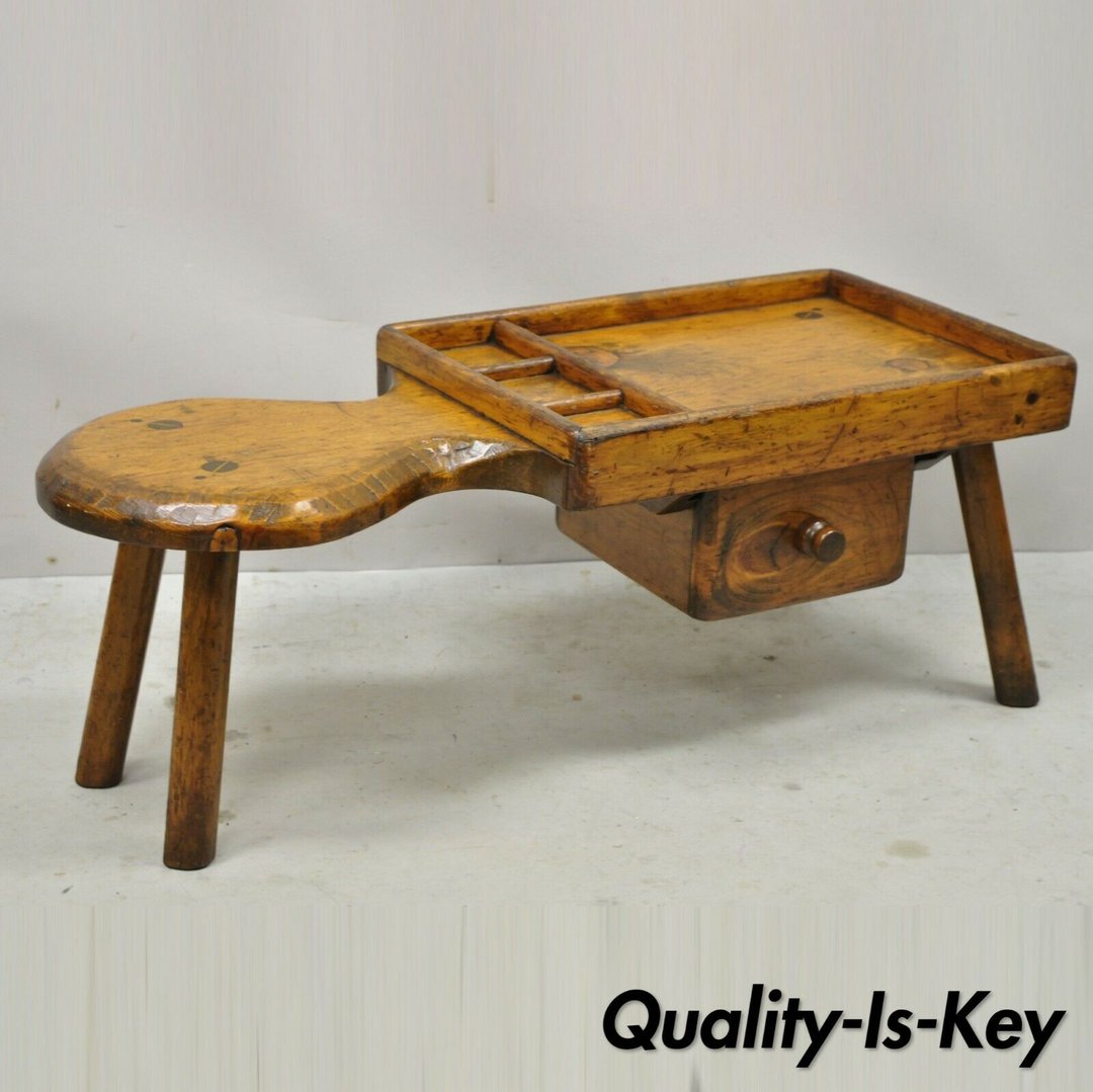 Antique American Primitive Cobbler's Bench Pine Wood Coffee Table Work ...