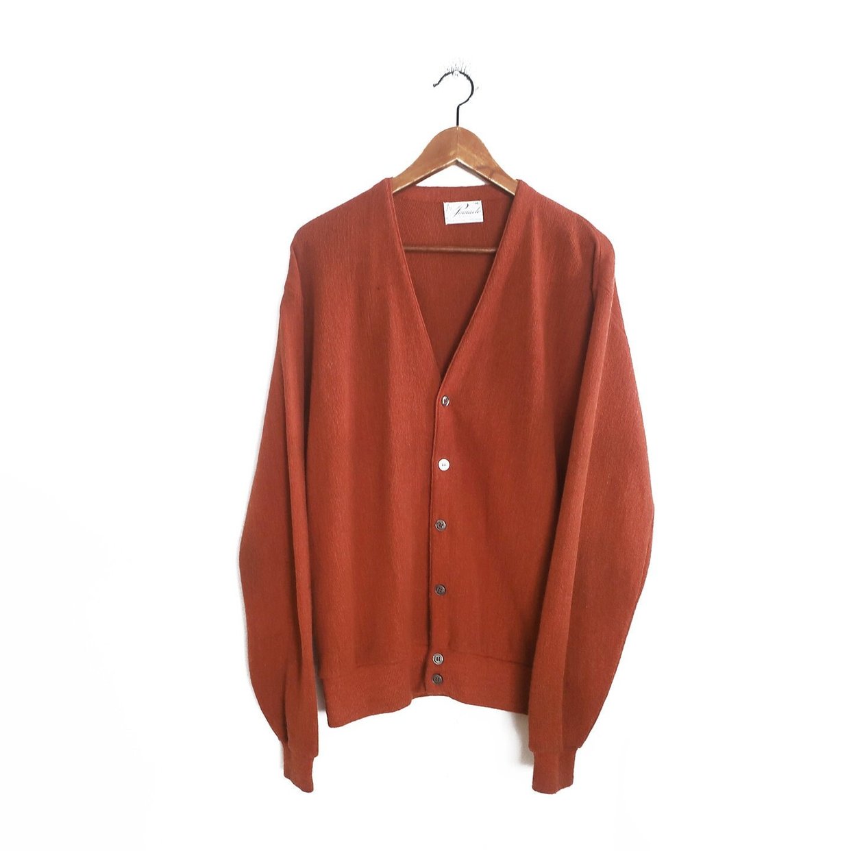 vintage cardigan / grandpa cardigan / 1970s orange rust colored ...