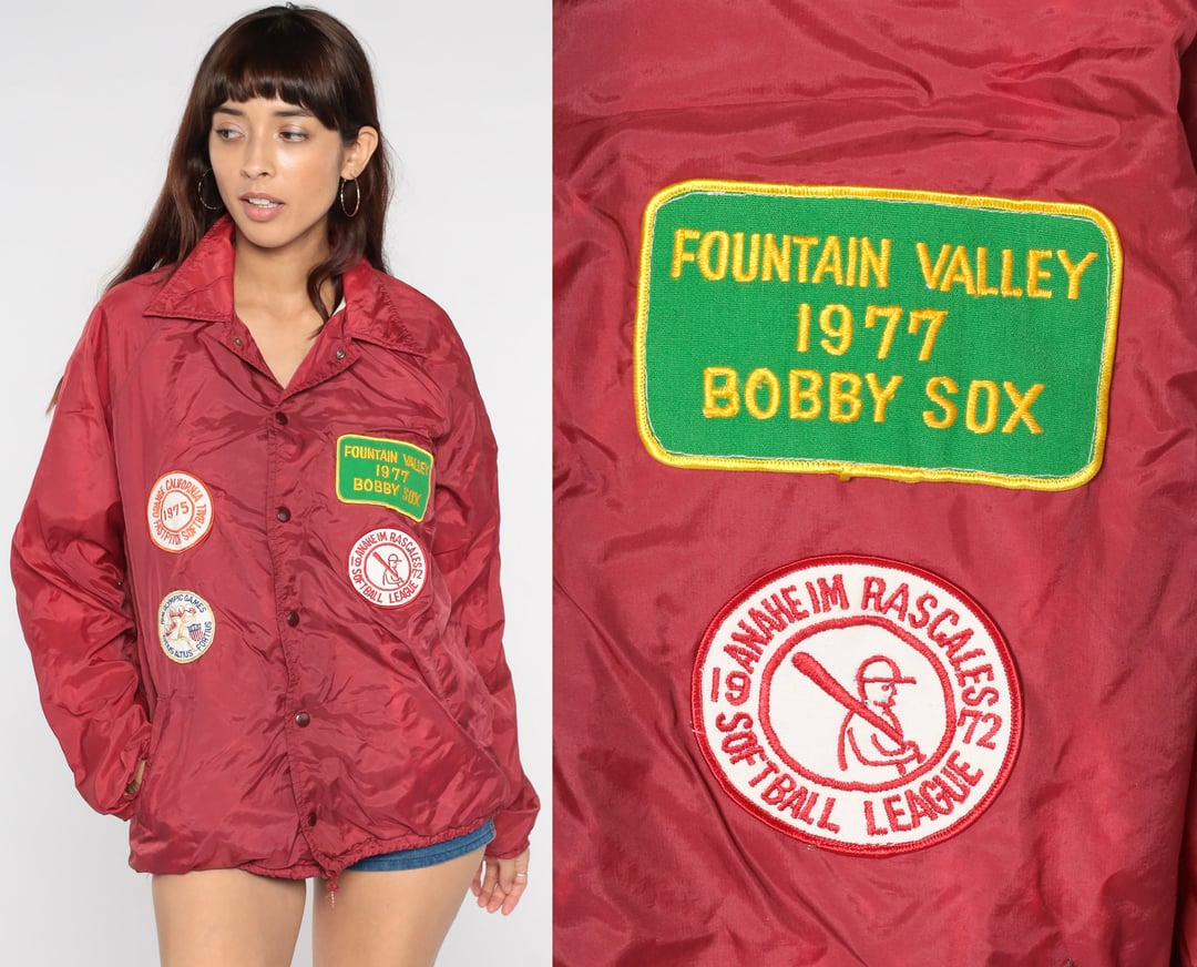 70s Baseball Jacket Burgundy Softball PATCH Jacket Orange County Coach ...