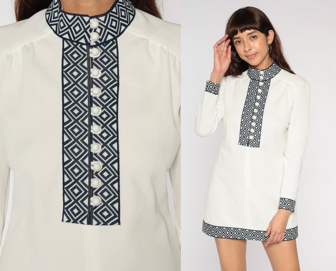 White Mod Mini Dress 60s Shift 70s Micro Mini Dress | Shop Exile ...