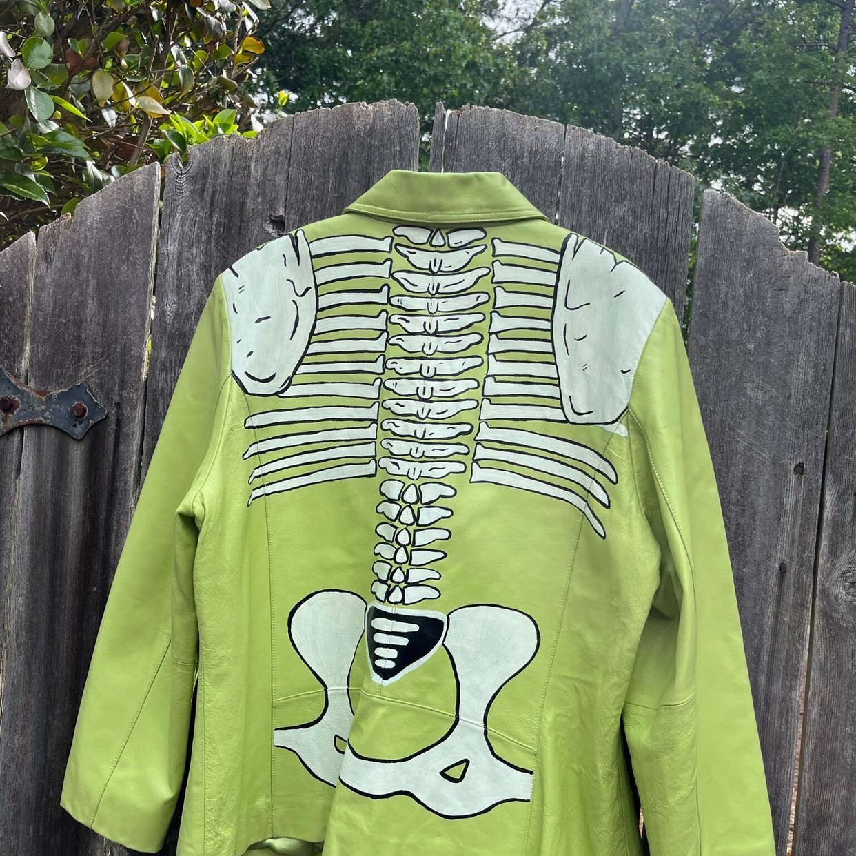 Slime Green Backbone Painted Leather Jacket | The Metal Romantic Shop ...
