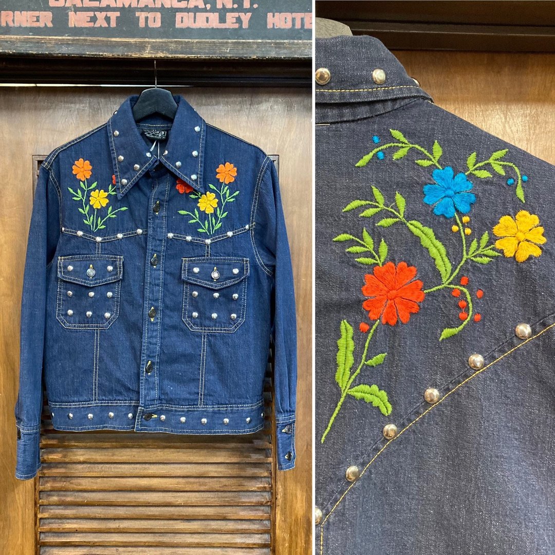 Vintage 1970’s Studded Hippie Rocker Embroidered Denim Trucker Jacket ...