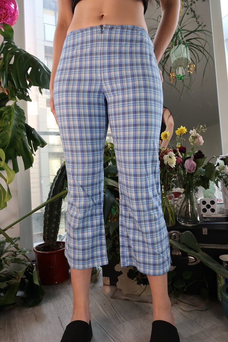 Vintage 2000s Blue Plaid Capri Pants | Elektra Vintage | Philadelphia, PA