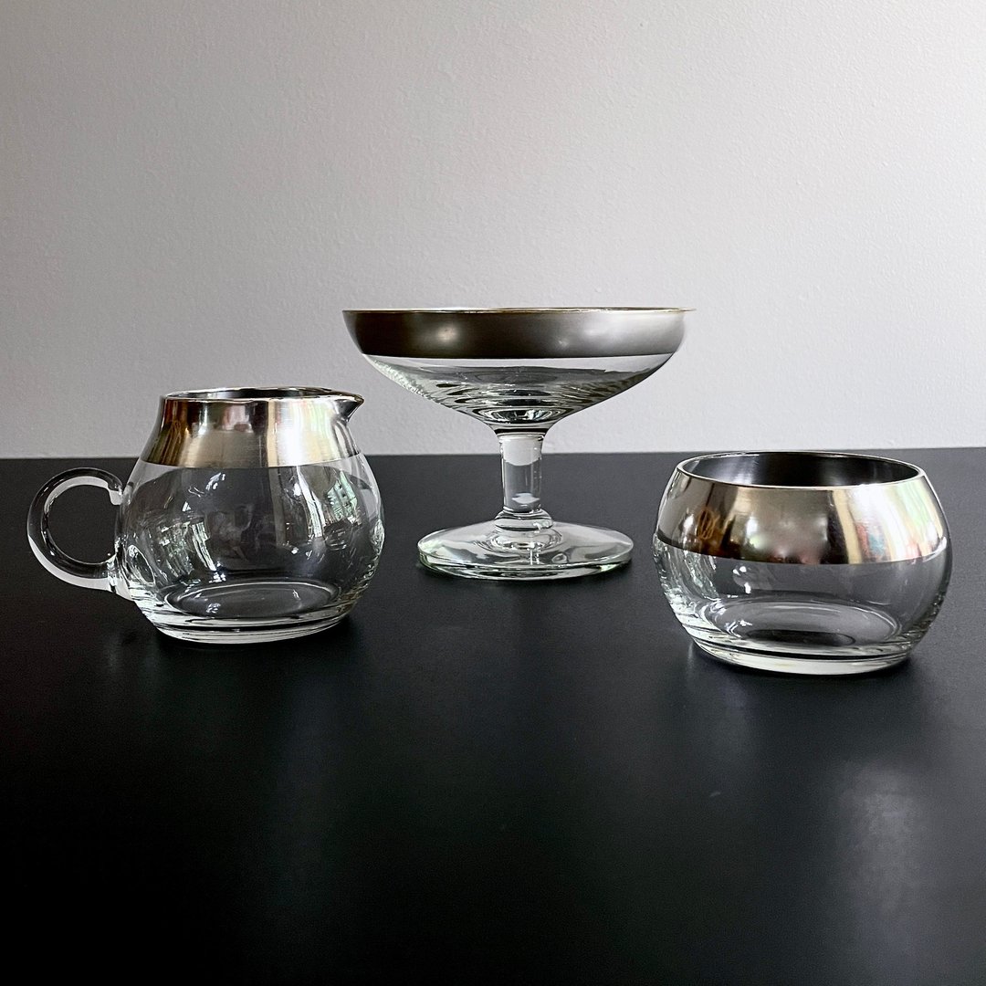 Vintage, 3 piece Dorothy Thorpe Silver Band Set - Sugar Bowl ...