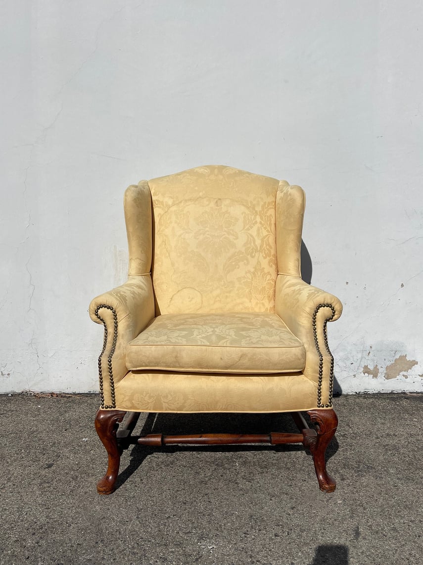 Traditional Vintage Wingback Chair Wood Fabric Seating Vintage Wing ...