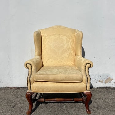 Traditional Vintage Wingback Chair Wood Fabric Seating Vintage | Deja ...