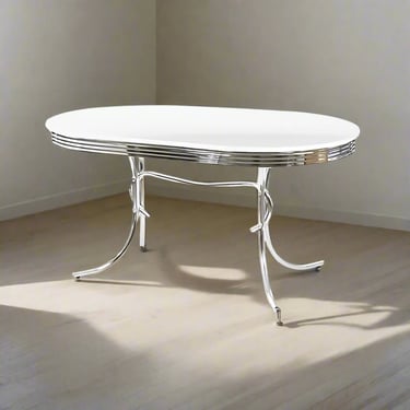 Retro Oval Dining Table Glossy White and Chrome FFE258-40 | Goodby ...