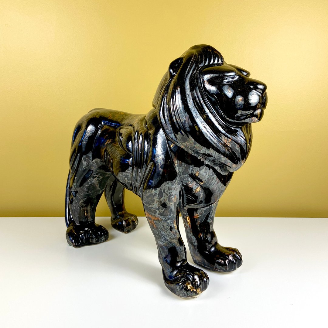 Haeger Lion Statue in Black Nickel Finish | Barela Vintage | New York, NY