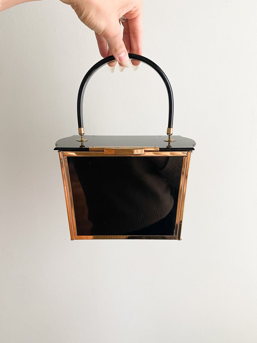 50's Vintage Black & Gold Lucite Box Bag by Majestic | Xtabay Vintage ...