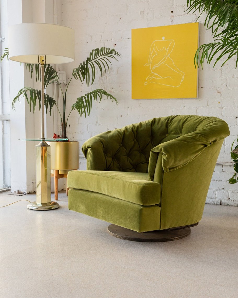 Vintage Olive Green Velvet Tufted Club Chair | Sunbeam Vintage ...