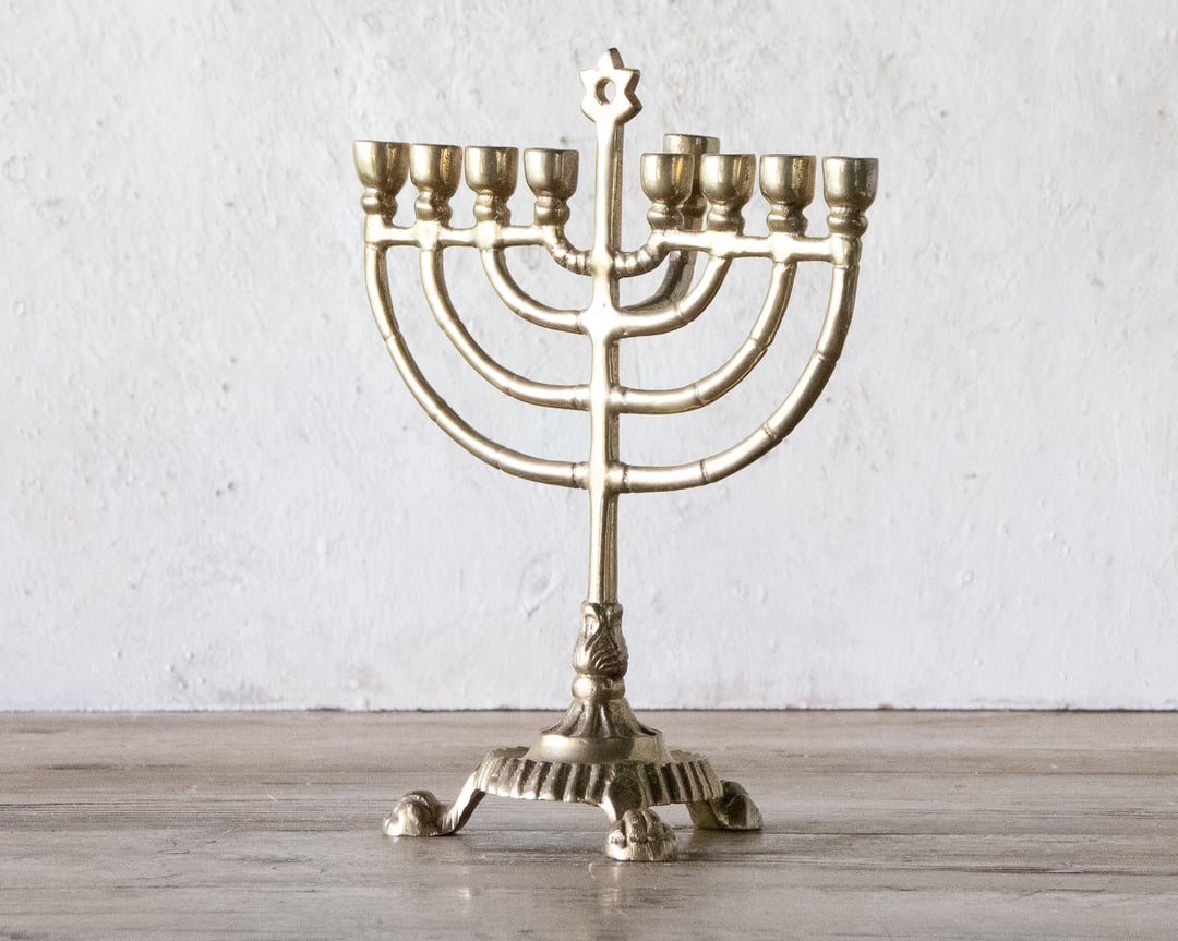 Vintage Brass Menorah, Tiny Menorah, Religious Candle Holder | Green ...