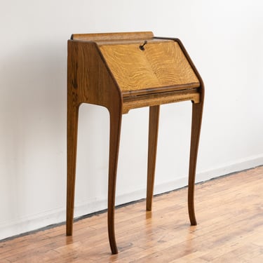 Early 1900 s Petite Tiger Oak Secretary Slant Front desk Blink Modern Chicago IL