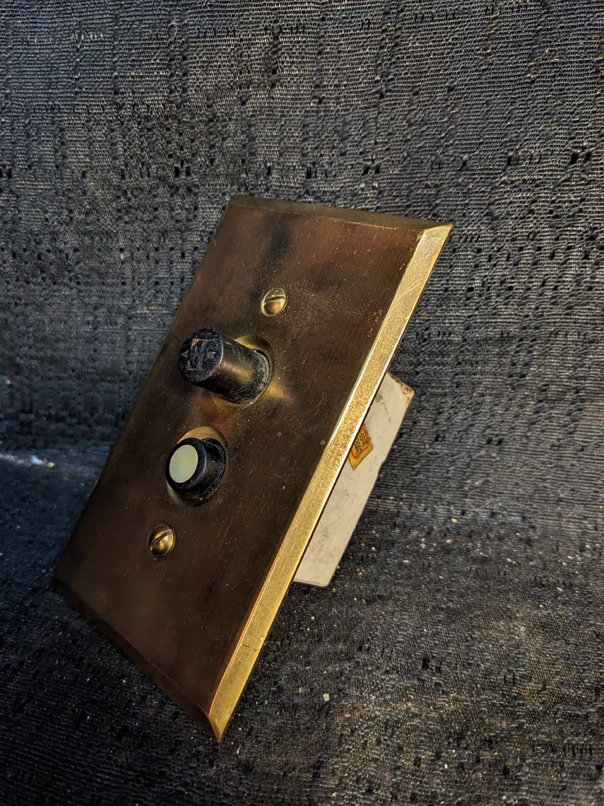 Brass 1 Gang Push Button Face Plate with Original Electrical Switch 2. ...
