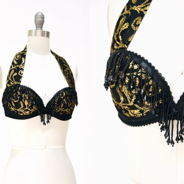 80s 90s Black Lace Bra Showgirl Beaded Fringe | Hooked on Honey - Boca ...