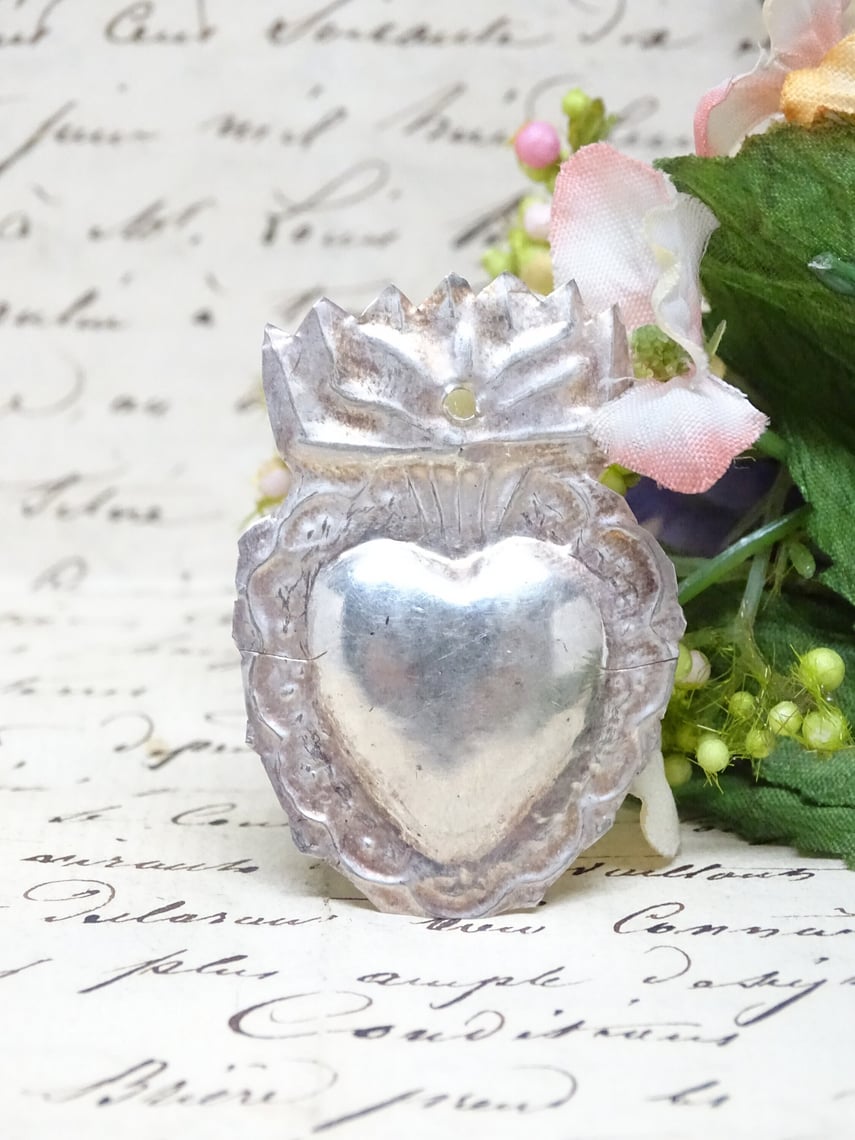 Antique Sterling Silver Ex Voto, Sacred Heart of Jesus, Vintage ...