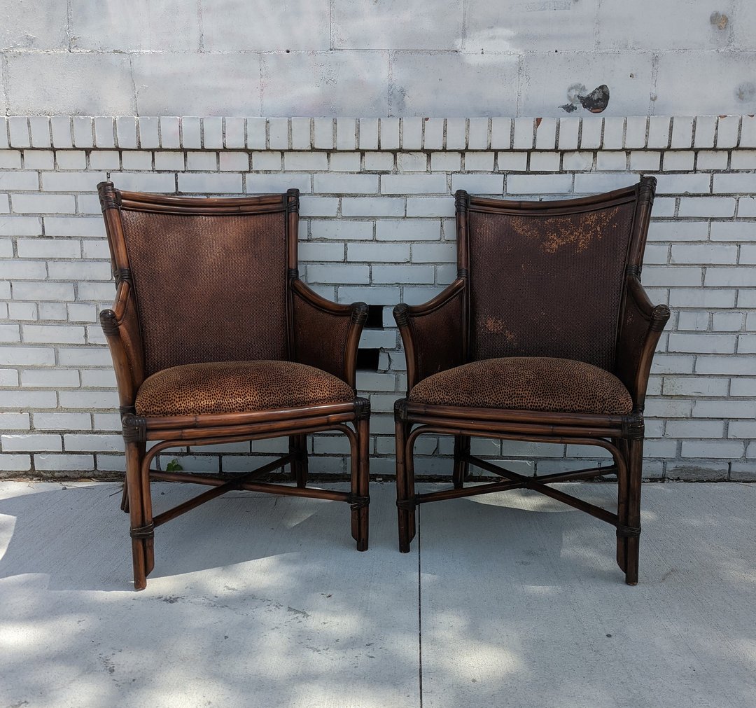 Vintage Thomasville Tommy Bahama Style Rattan Arm Chairs - Set | Mod ...