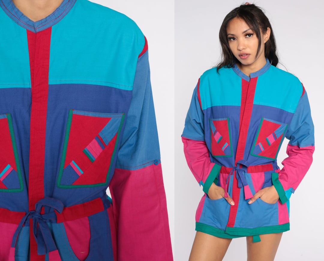 Bright Reversible Jacket 90s Color Block Open Front Jacket Tie | Shop ...