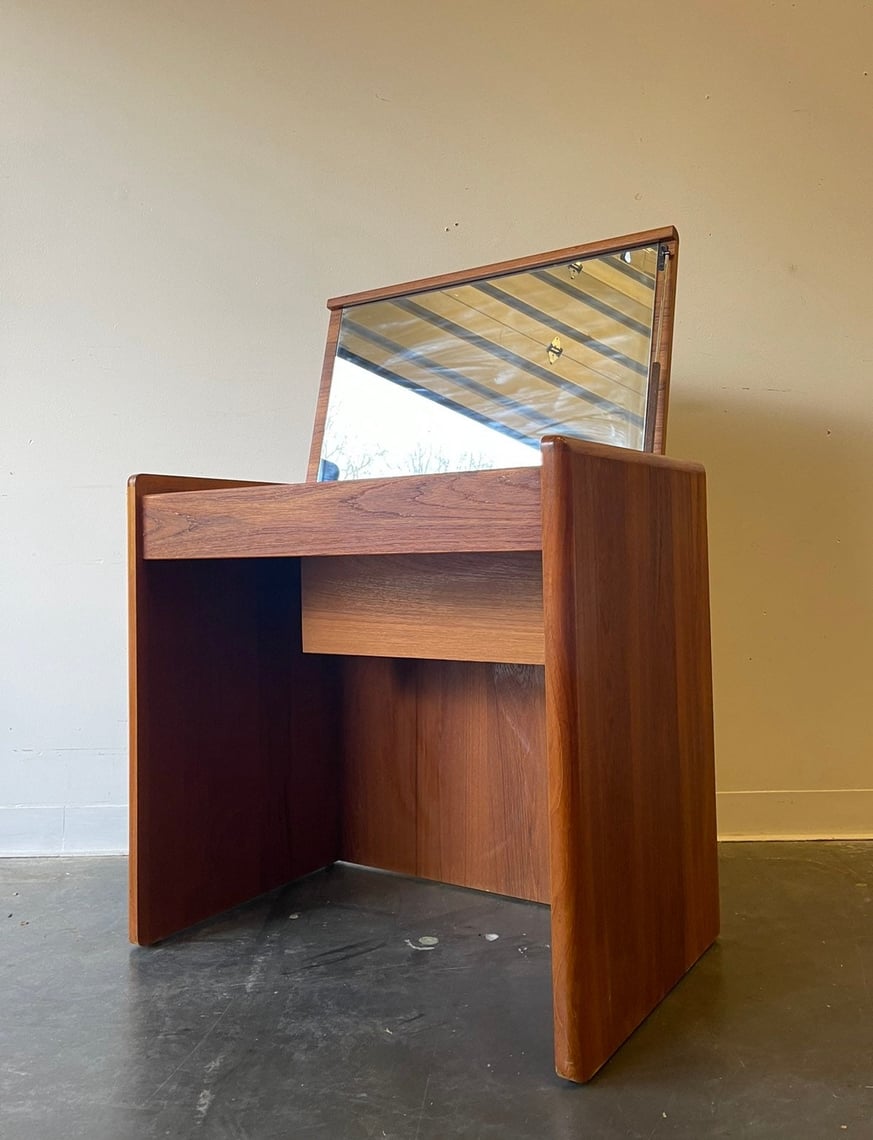 Teak MCM vanity desk table refinished | Modage Furniture | Sayreville, NJ