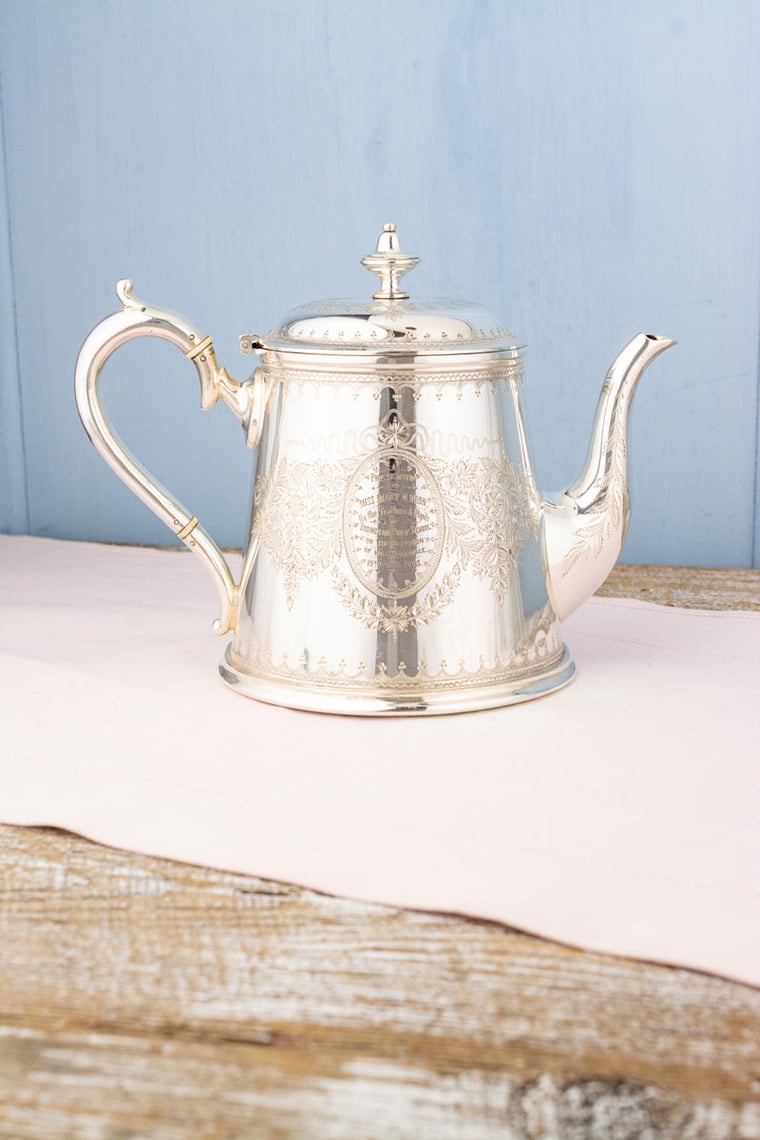 Victorian Silverplate Commemorative Teapot | Posh Chicago | Chicago, IL