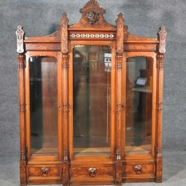 Daniel Pabst Walnut Renaissance Revival Victorian Three-Door Bookcase ...