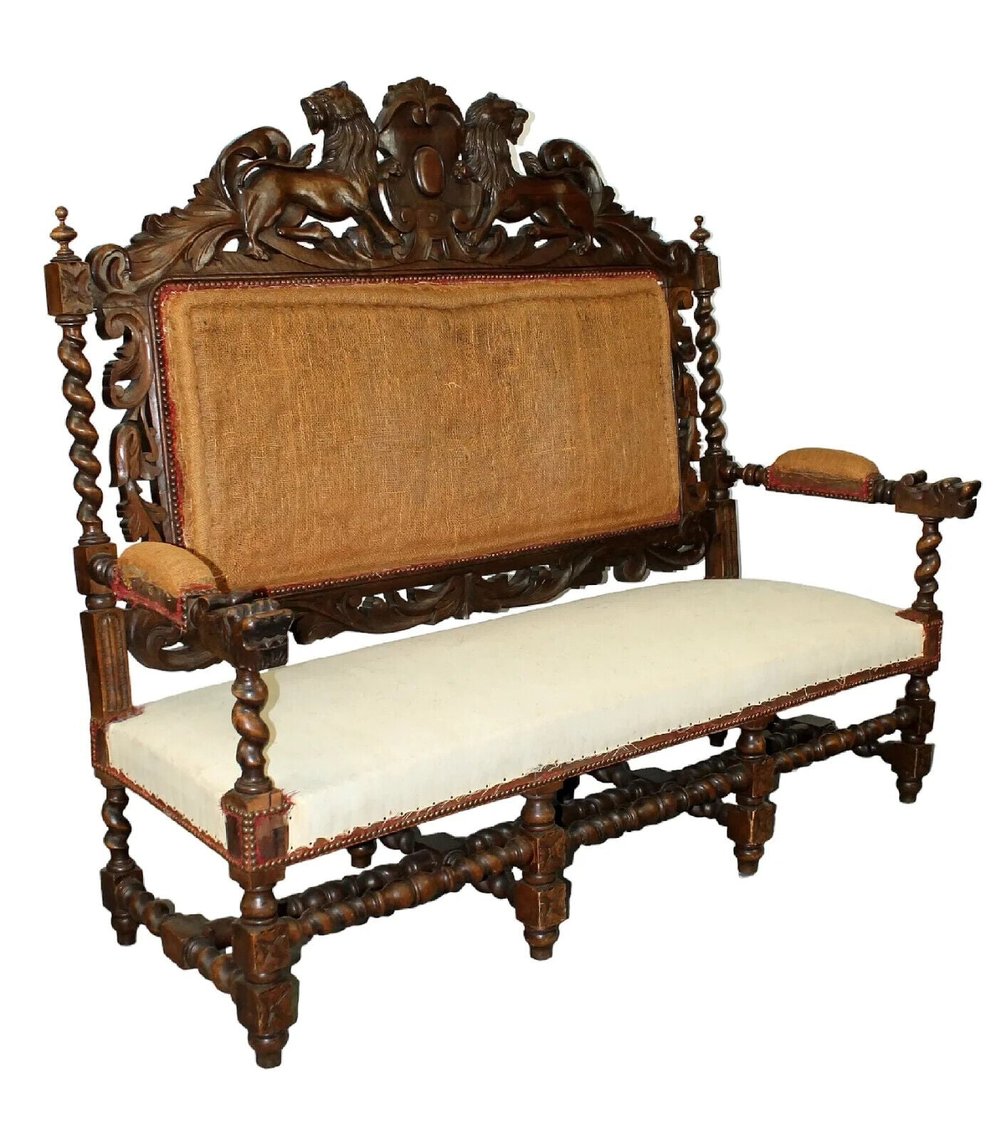 Antique Sofa, French Louis XIII Carved Walnut, Griffins Flanking Crest ...