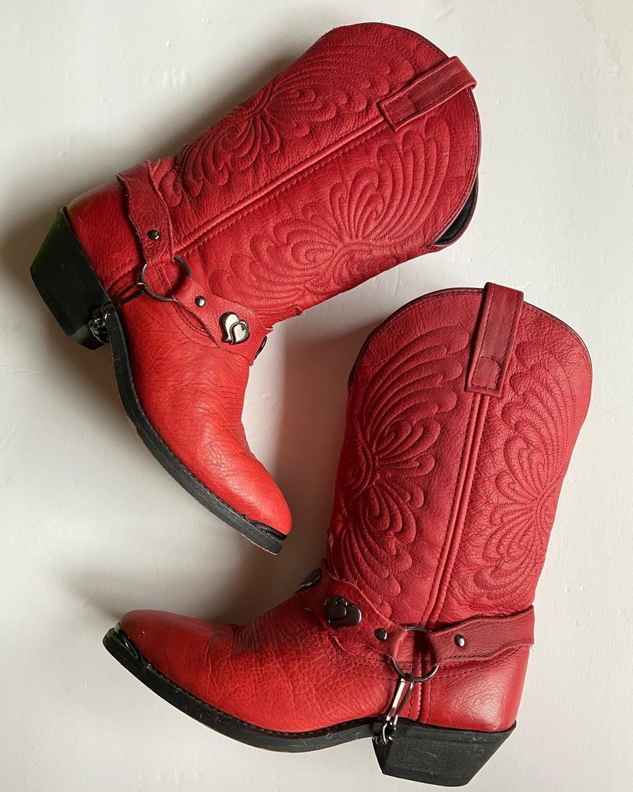 80s Red Hearts Cowboy Boots | Red Leather Boots | Vintage Boots ...