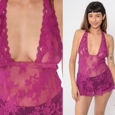Lace Lingerie Top Y2K Sheer Purple Halter | Shop Exile - Tucson, AZ | ATTIC