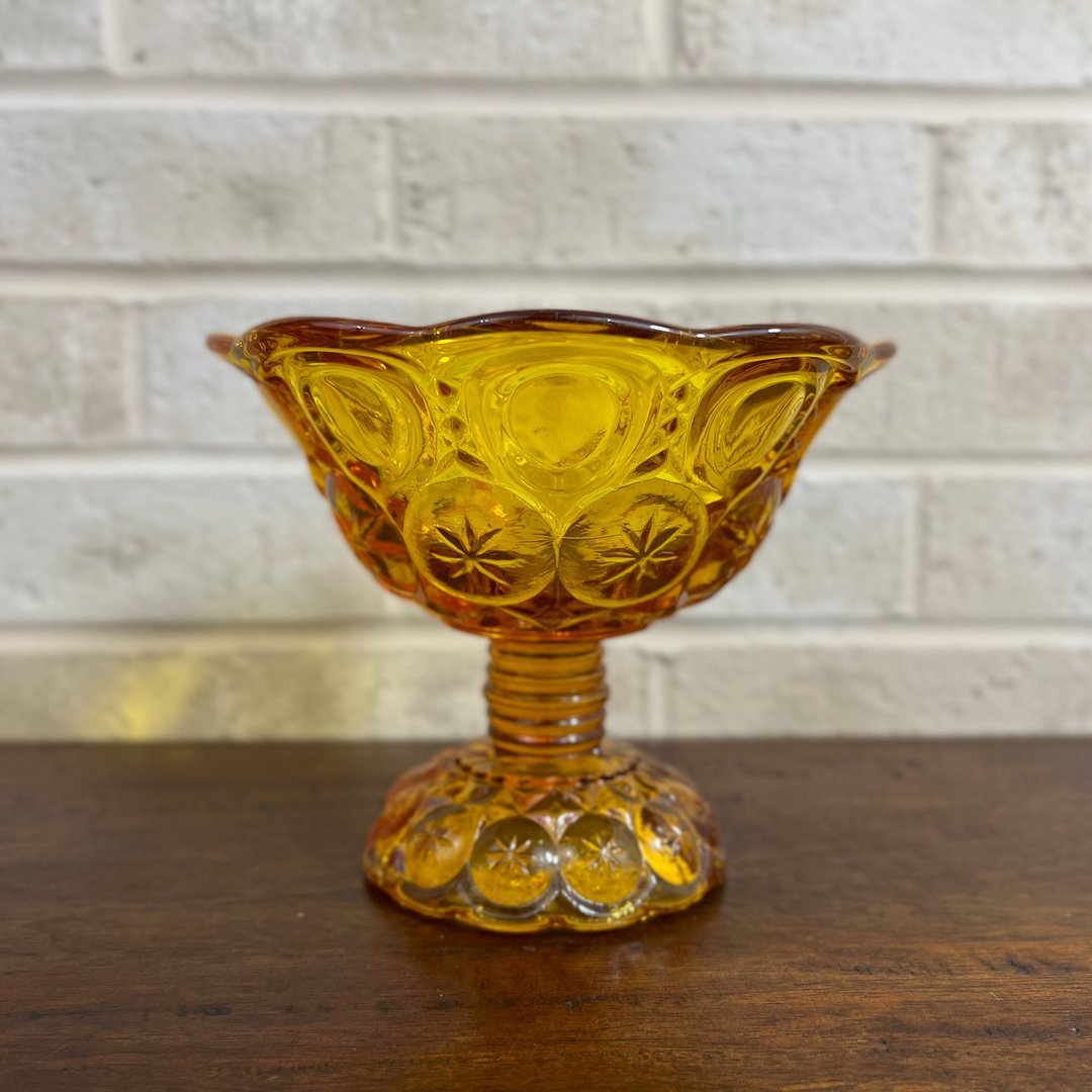 Antique LE Smith Amber Glass Moon and Stars Compote - | Good Luck Fox ...
