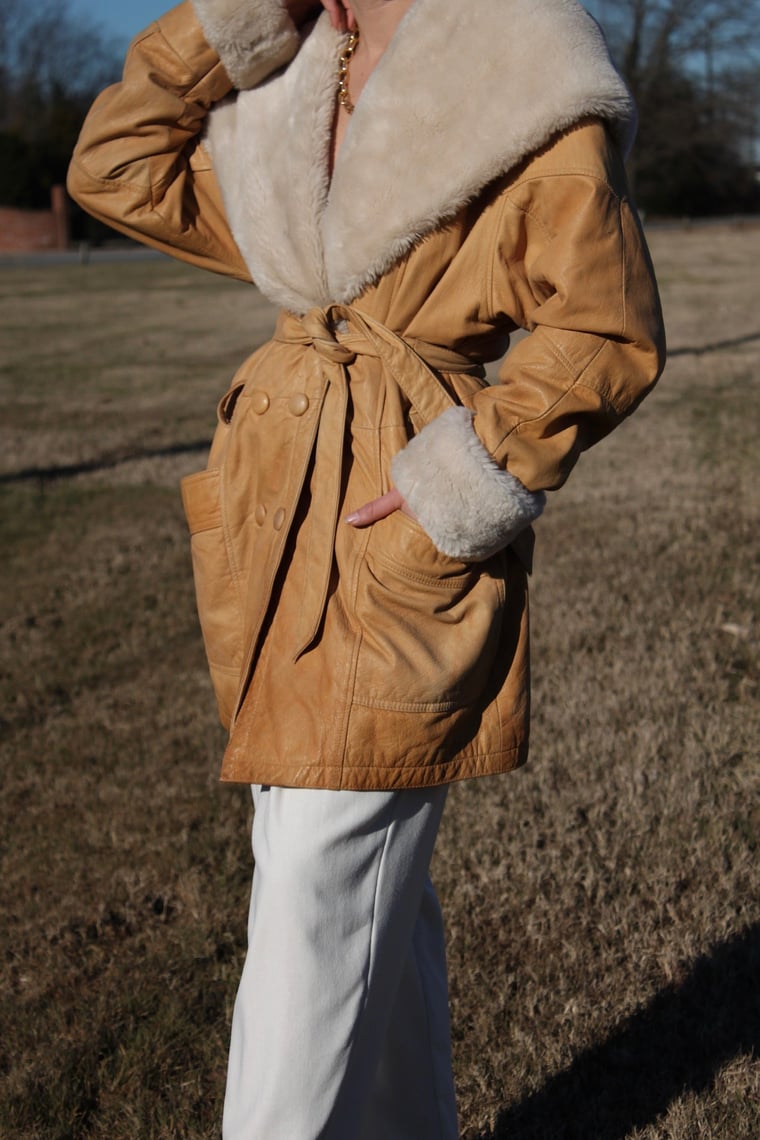 Vintage Camel Fur-Lined Hooded & Belted Leather Coat | Na Nin ...