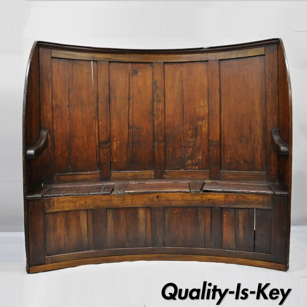 18th Century Antique High Back Curved English Pine Pub Settle | Quality ...