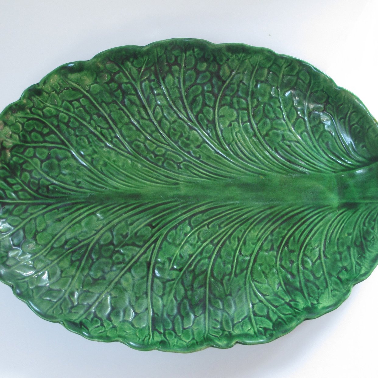 Vintage Green Majolica Pottery Leaf Platter Green Ceramic | All Things ...