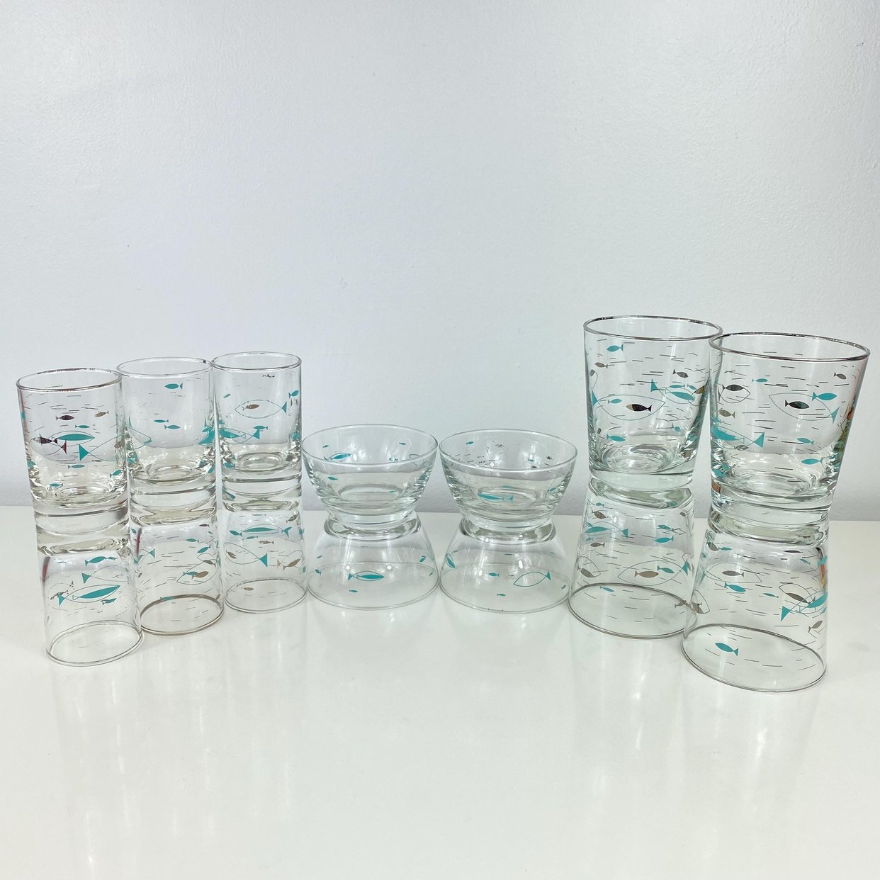 Vintage Libbey Mediterranean Glass & Bowl Set, Turquoise Blue ...