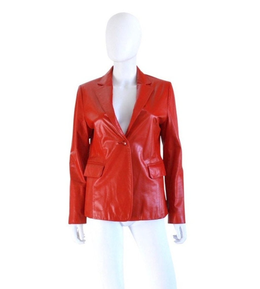 1990s Red Leather Jacket - Vintage Red Leather Jacket - 90 | Veracious ...