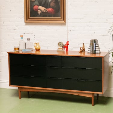 Mid Century Modern Walnut Dresser Sculpted Drawers Black | Sunbeam ...