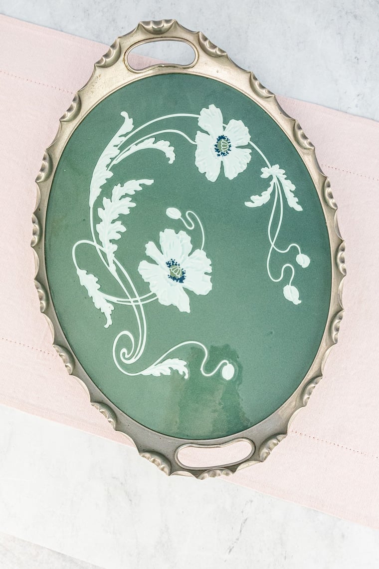 Antique Art Nouveau Ceramic & Chrome Gallery Tray | Posh Chicago ...